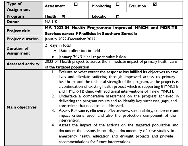 Terms of Reference for End-line evaluation of Project Evaluation of MA ...